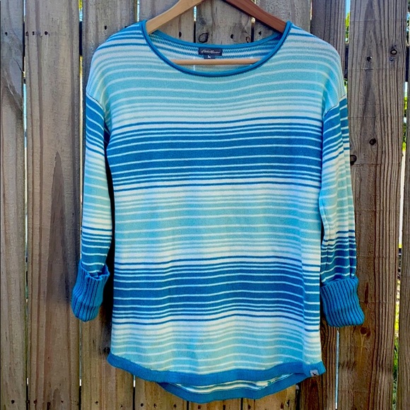 Eddie Bauer | Sweaters | Euc Eddie Bauer Blue Striped Crewneck Sweater ...